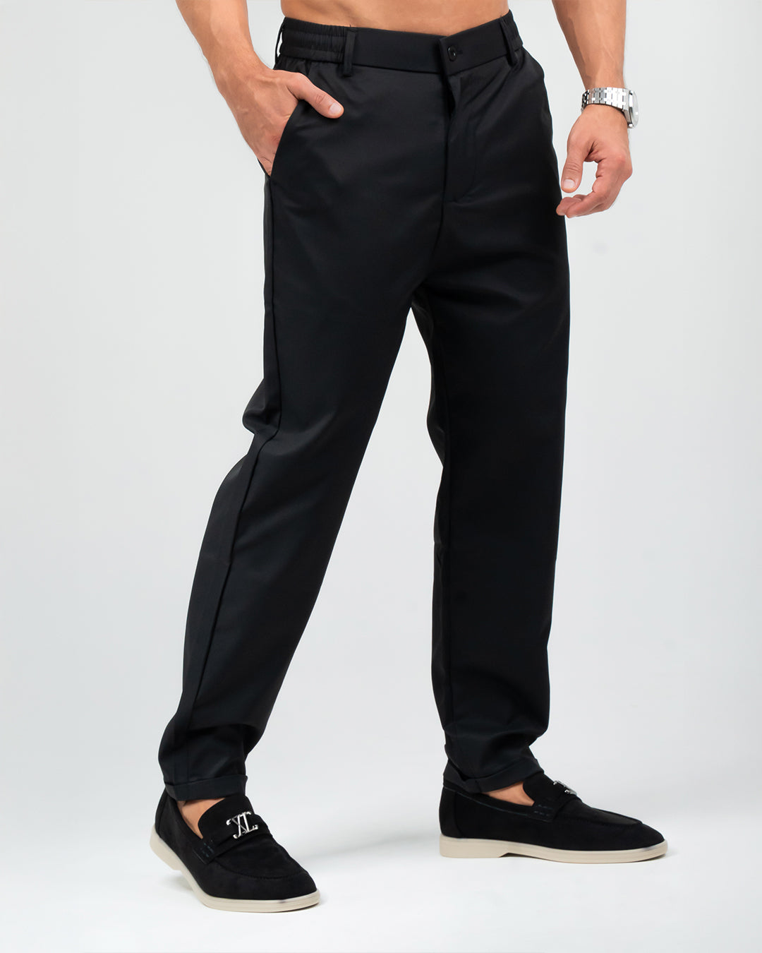 MEN’S BLACK SLIM-FIT TROUSERS – Zapped