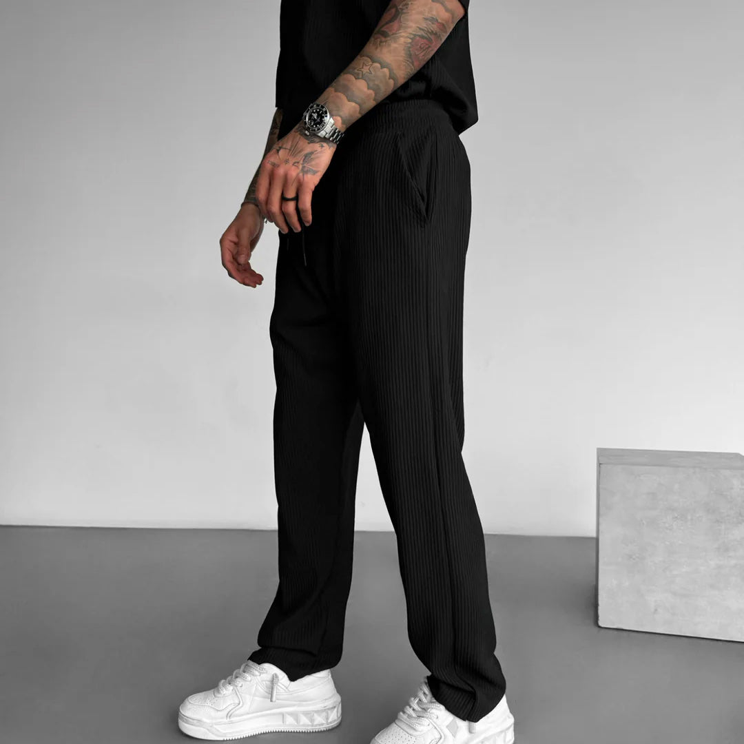 Oversize Pleated Open Collar Shirt & Trouser Set - Black – Zapped