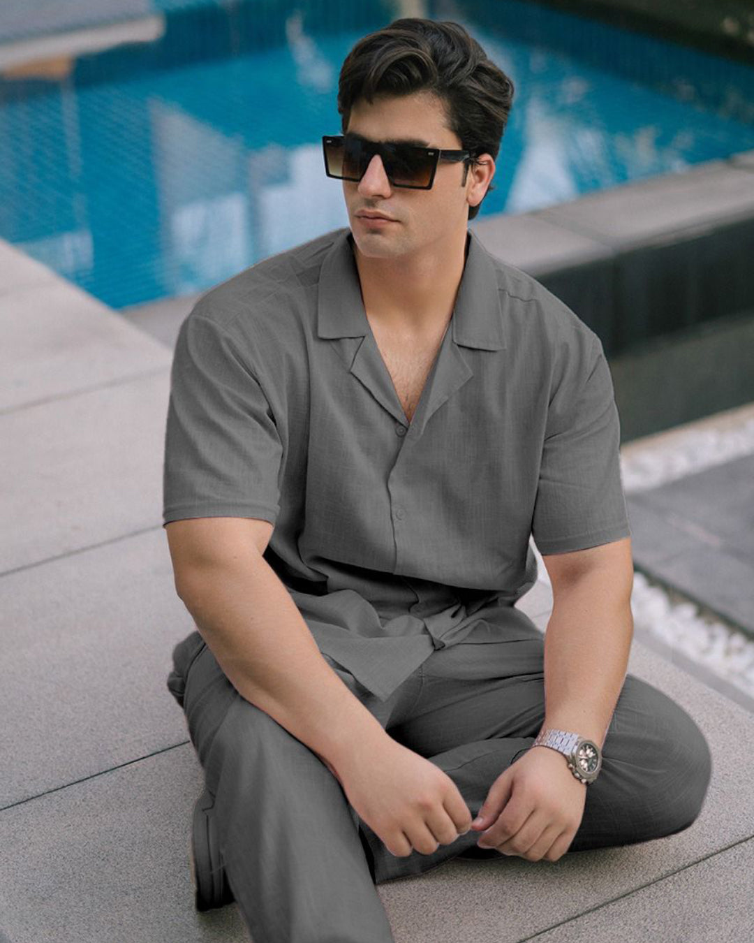 SIGNATURE LOOSE FIT RICH LINEN CORD SET - GRAY – Zapped