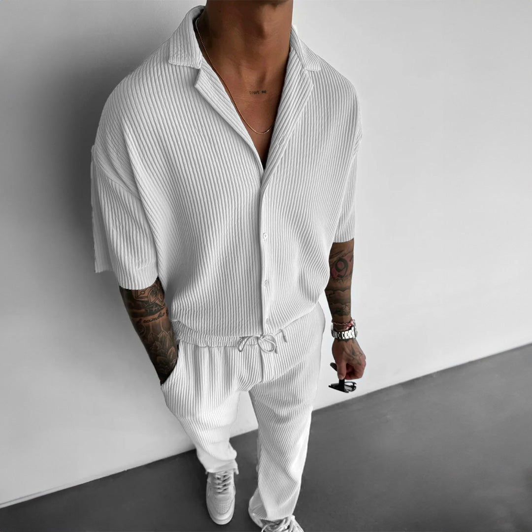 Oversize Pleated Open Collar Shirt & Trouser Set - White – Zapped